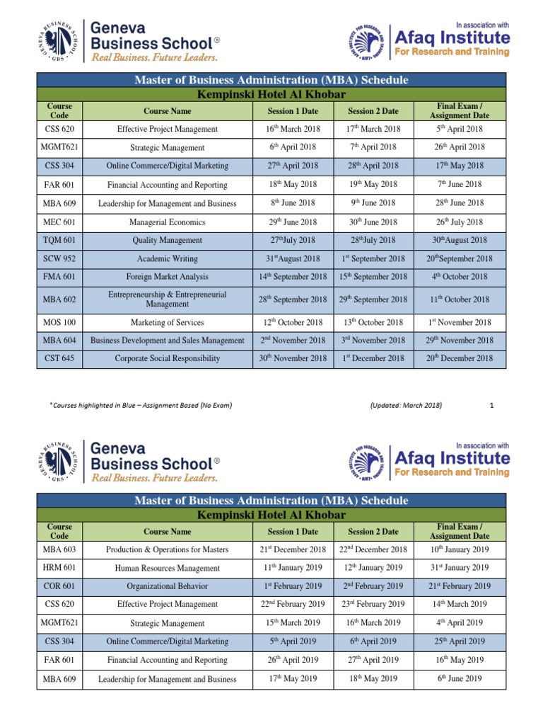 Master of Business Administration (MBA) Schedule: Kempinski Hotel Al ...