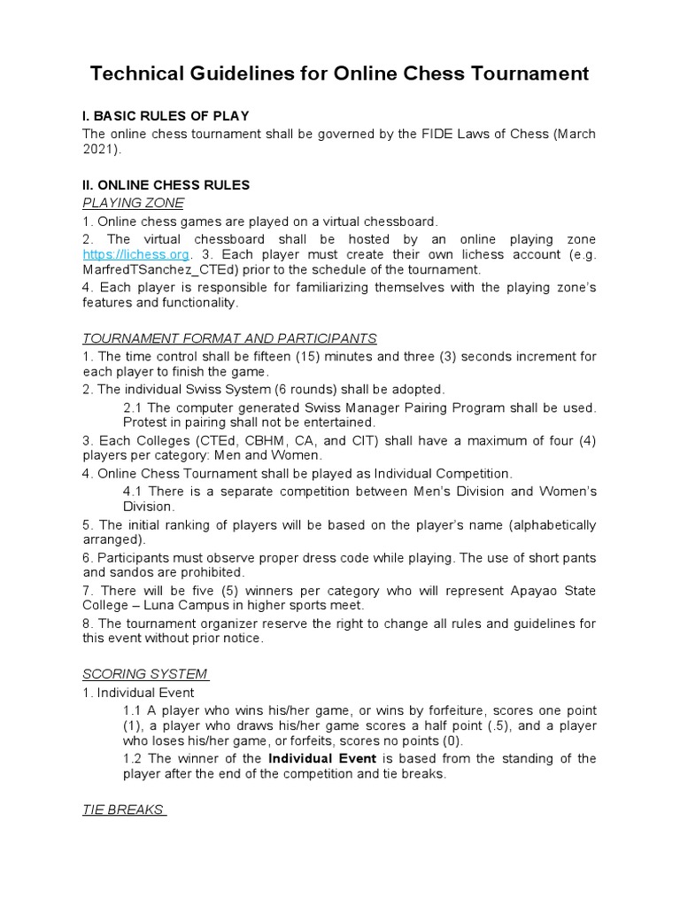 Technical Guidelines For Online Chess Tournament: I. Basic Rules of ...