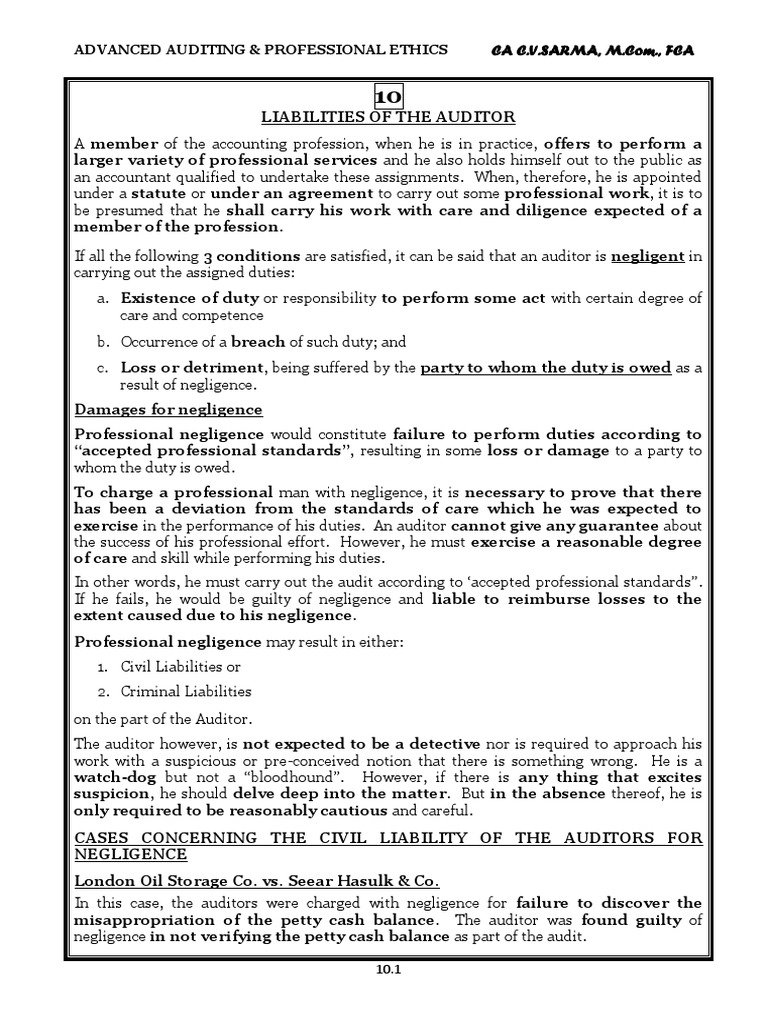 10 - Liabilities of The Auditor | PDF | Audit | Negligence