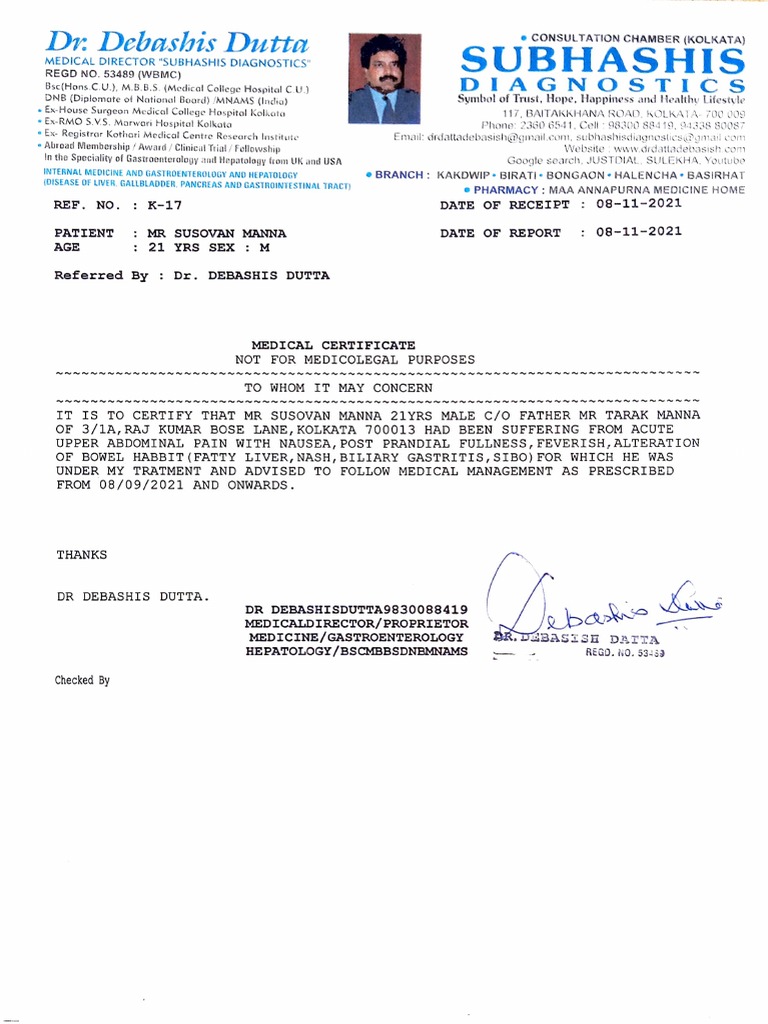 DR Certificate | PDF | Gastroenterology | Medical Specialties