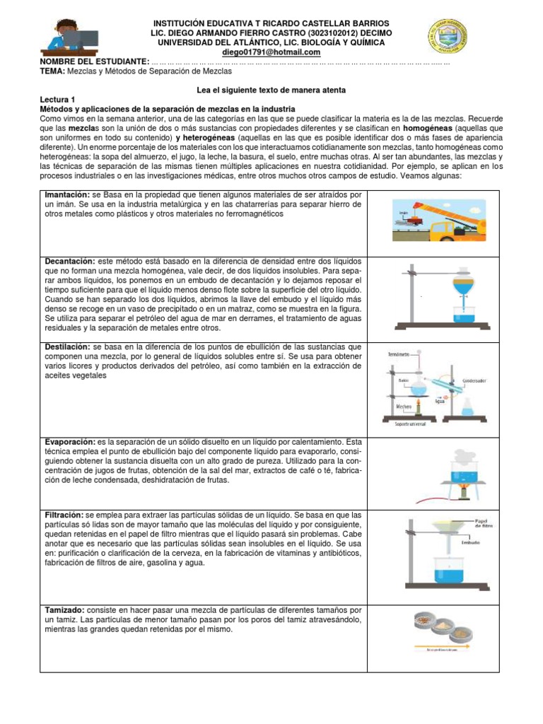 10°metodos de Separacion de Mezclas | PDF | Ciencia y matemáticas