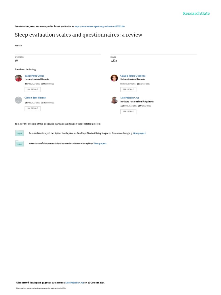 Sleep Evaluation Scales and Questionnaires: A Review:, Including | PDF ...