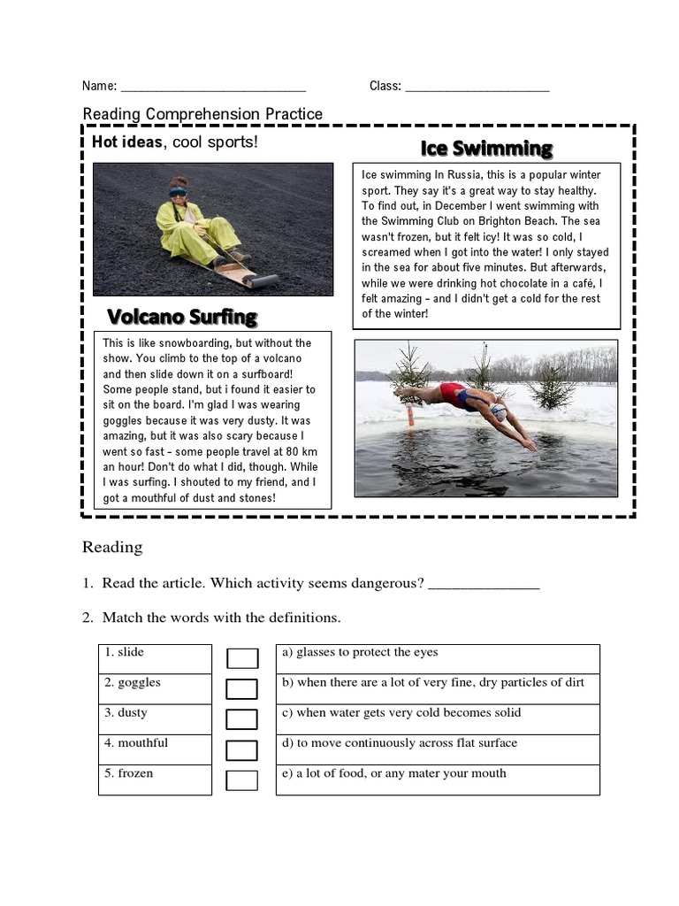 Hot Ideas, Cool Sports!: Reading Comprehension Practice | PDF