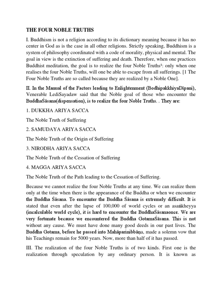The Four Noble Truths Pdf Noble Eightfold Path Four Noble Truths