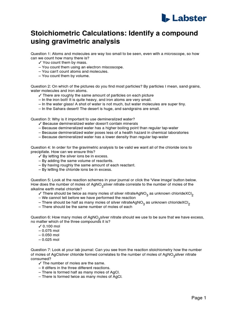 Quiz Answered - Stoichiometric Calculations - Identify A Compound Using ...