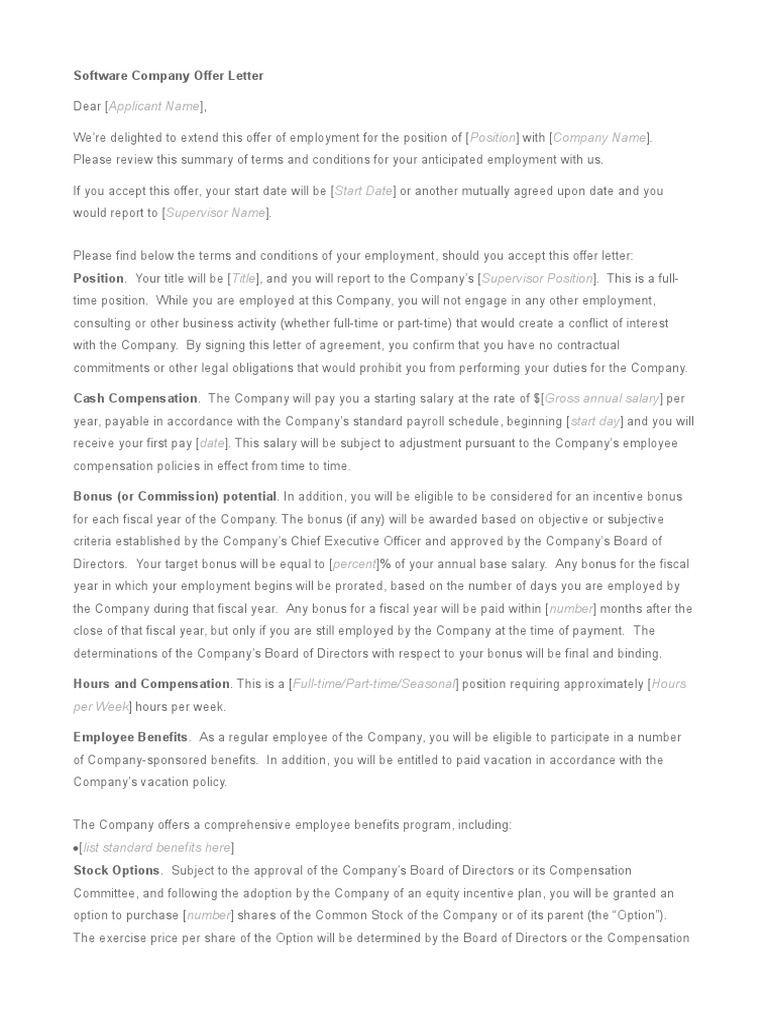 Software Company Offer Letter Template | PDF | Employment | Employee ...