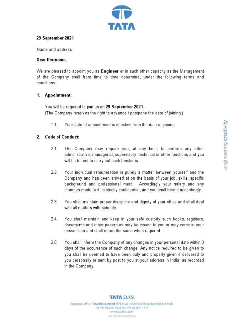 Offer Letter | PDF | Occupational Safety And Health | Employment