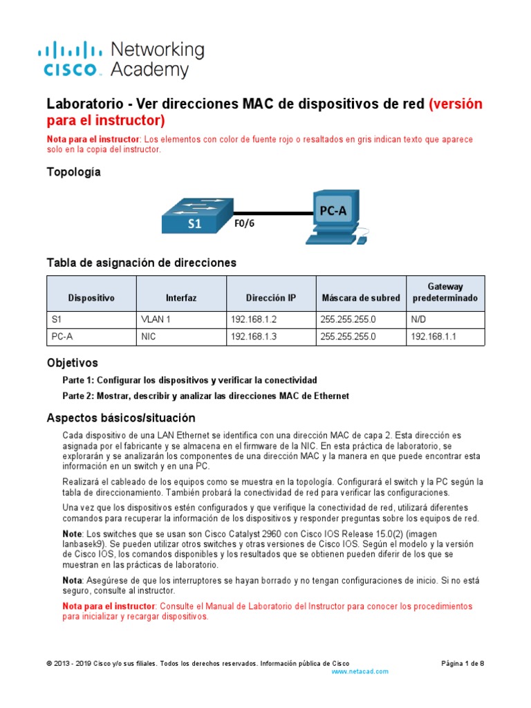 7.2.7 Lab - View Network Device MAC Addresses - ILM | PDF | Controlador de interfaz de red ...