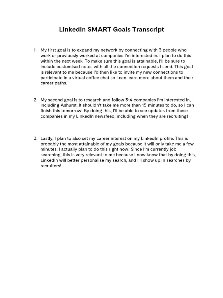 LinkedIn Goals for Business Networking | PDF | Career & Growth | Self ...