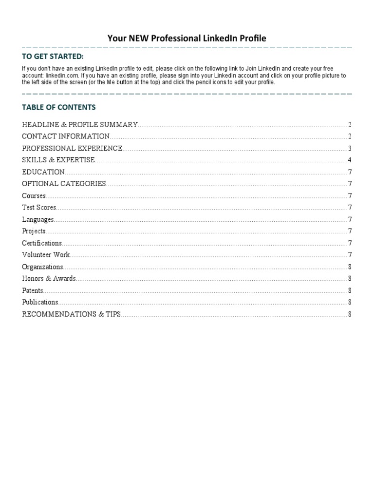 LinkedIn Profile Template | PDF