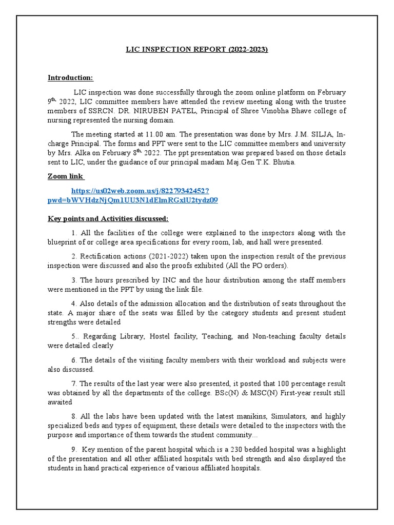 Lic Inspection Report Feb 2022 | PDF