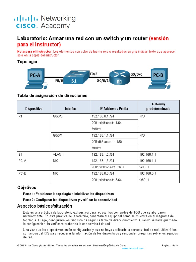 10.4.4 Lab - Build A Switch and Router Network - ILM | PDF | Enrutador (Computación) | Dirección IP