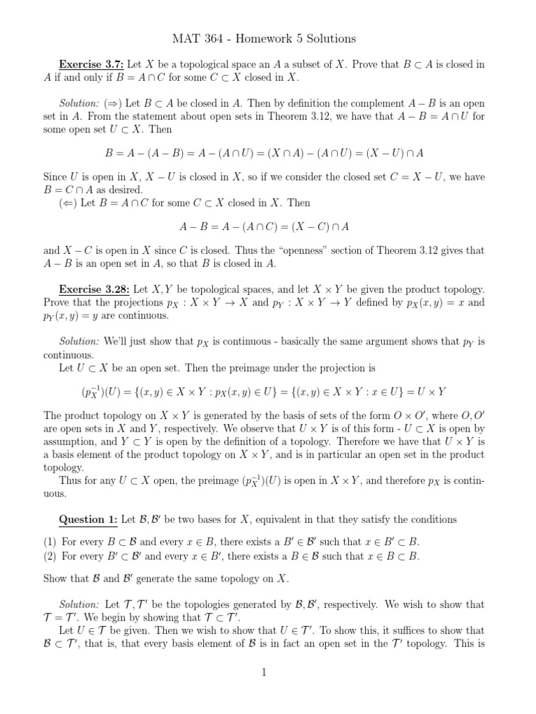 MAT 364 - Homework 5 Solutions: X Y X Y | PDF | Interval (Mathematics ...