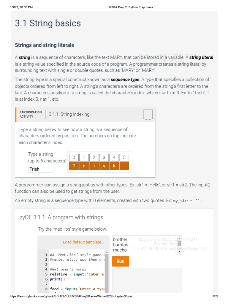 MSBA Prep 2 - Python Prep Home1 | PDF | String (Computer Science) | Programming Paradigms