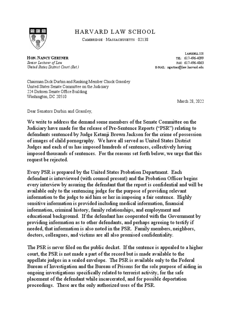 Letter From Retired Judges On KBJ Presentencing Reports | PDF ...