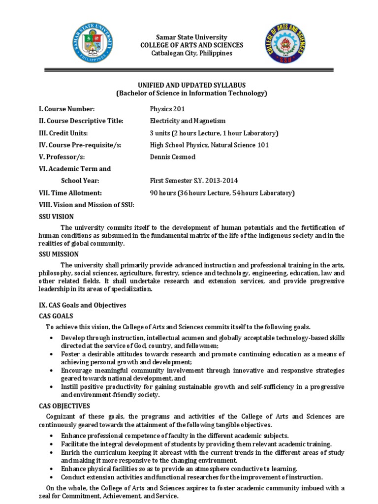 SYLLABUS Physics 201 Electricity and Magnetism | PDF