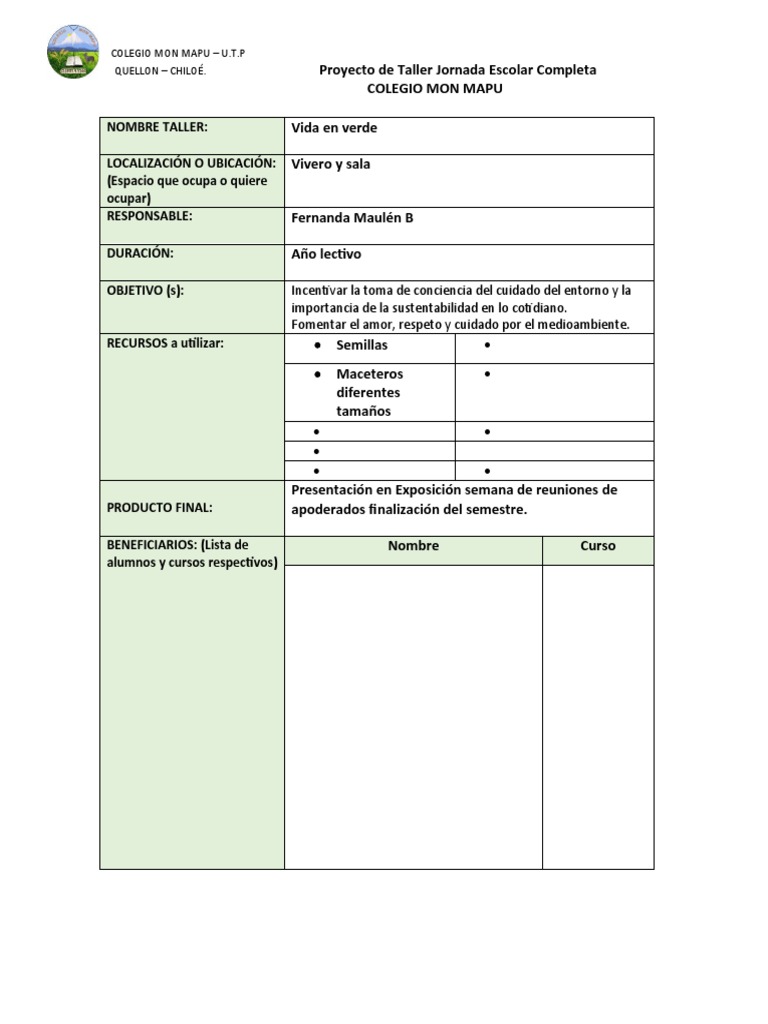 Formato Taller Jec 2022 VIVE VERDE | PDF | Entorno natural | Ciencias sociales ambientales