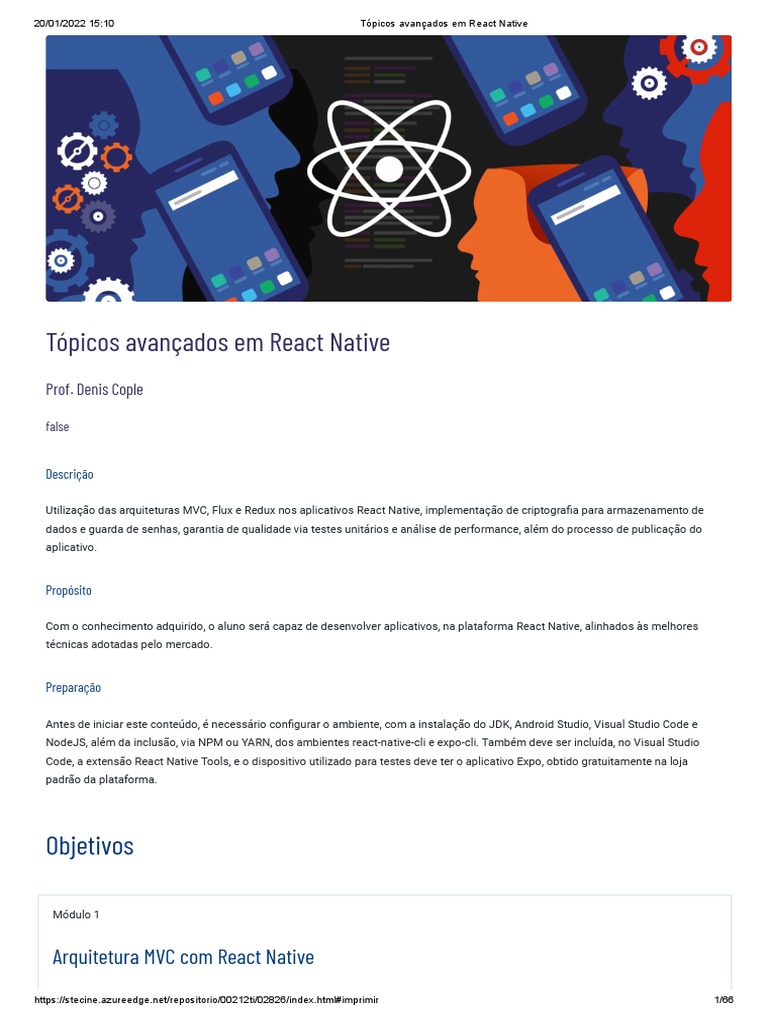 5 - Tópicos Avançados em React Native | PDF | Model-View – Controller ...