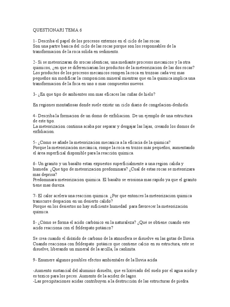 Questionari Tema 6 | PDF | Meteorización | Suelo