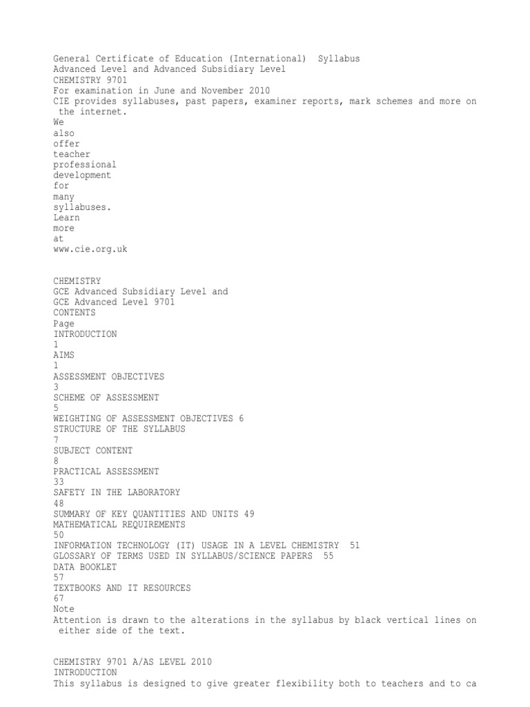 9701 Chemistry Syllabus 0101 | PDF | Chemical Equilibrium | Transition ...