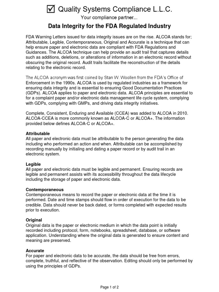 Data Integrity For The FDA Regulated Industry: Attributable | PDF ...