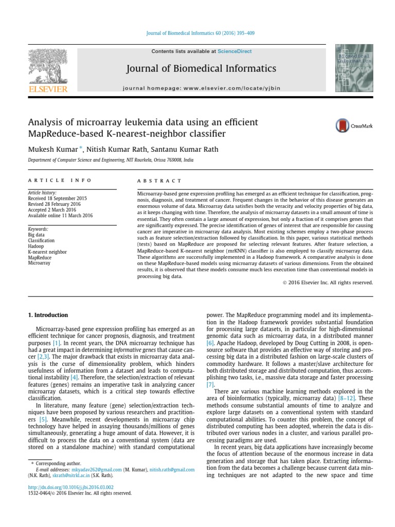 Analysis Of Microarray Leukemia Data Using An Efficient Mapreduce Based K Nearest Neighbor