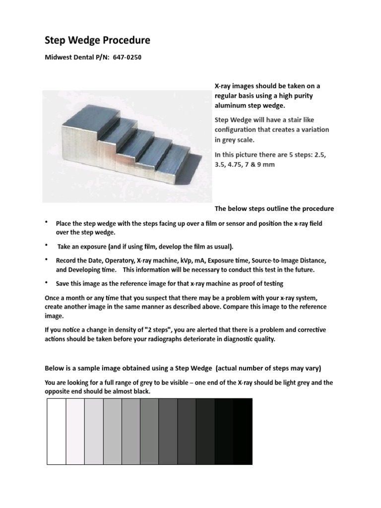 Step Wedge Procedure: Midwest Dental P/N: 647-0250 | PDF