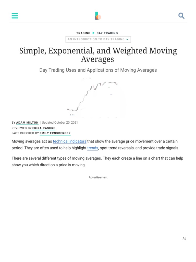 Simple, Exponential, and Weighted Moving Averages | PDF | Moving ...