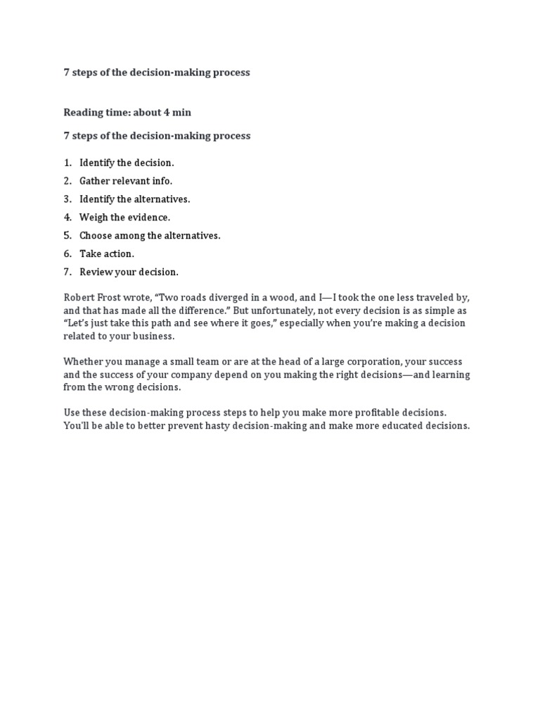 7 Steps in the Decision-Making Process | PDF | Decision Making | Choice