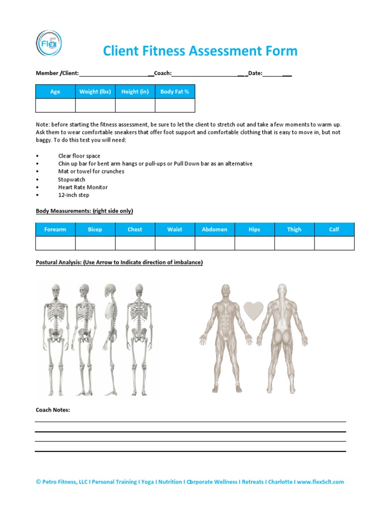 Client Fitness Assessment Form: Age Weight (LBS) Height (In) Body Fat ...