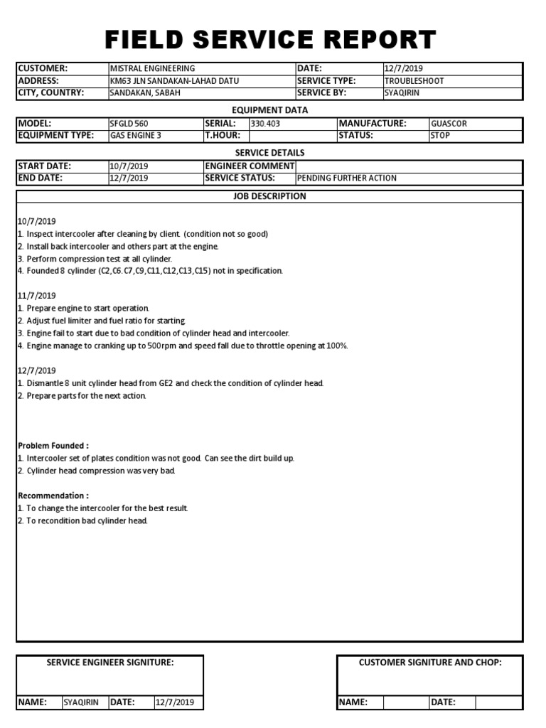 Field Service Report | PDF