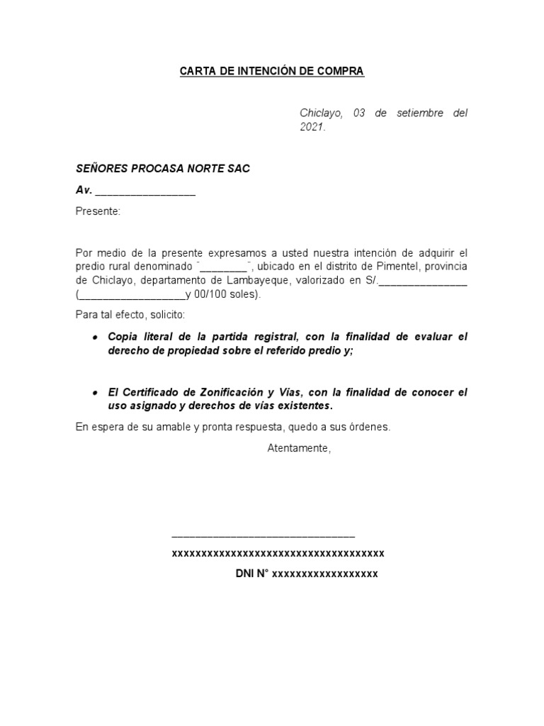 Carta de Intención de Compra | PDF