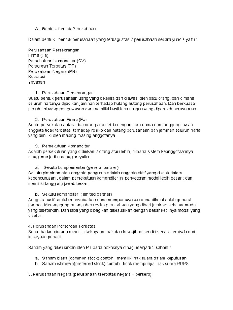 Bentuk - Bentuk Perusahaan Siti Salwa-UNSULBAR | PDF