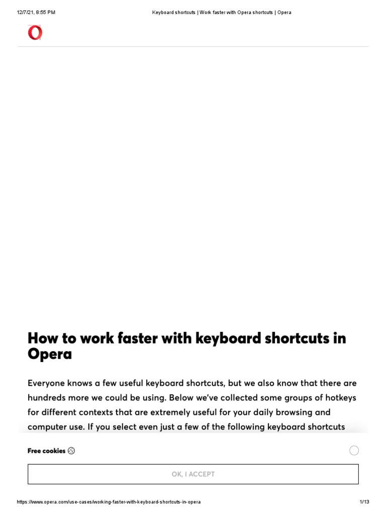 Keyboard Shortcuts - Work Faster With Opera Shortcuts - Opera | PDF ...