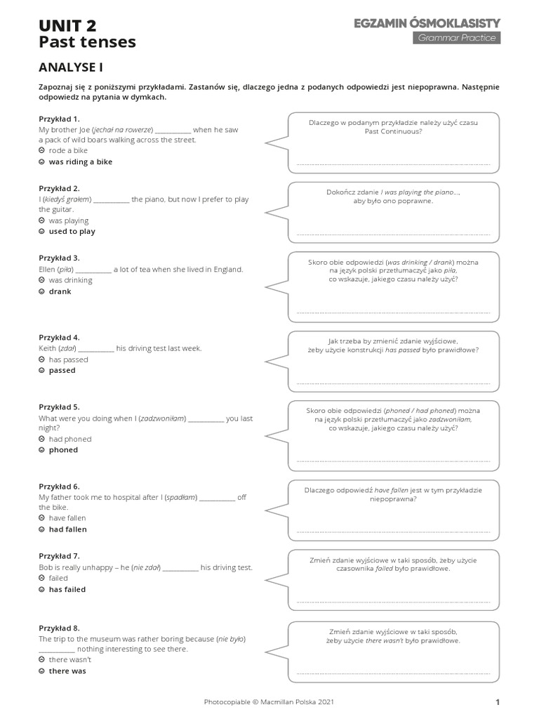Grammar Practice UNIT 2 (Wersja Edytowalna) | PDF