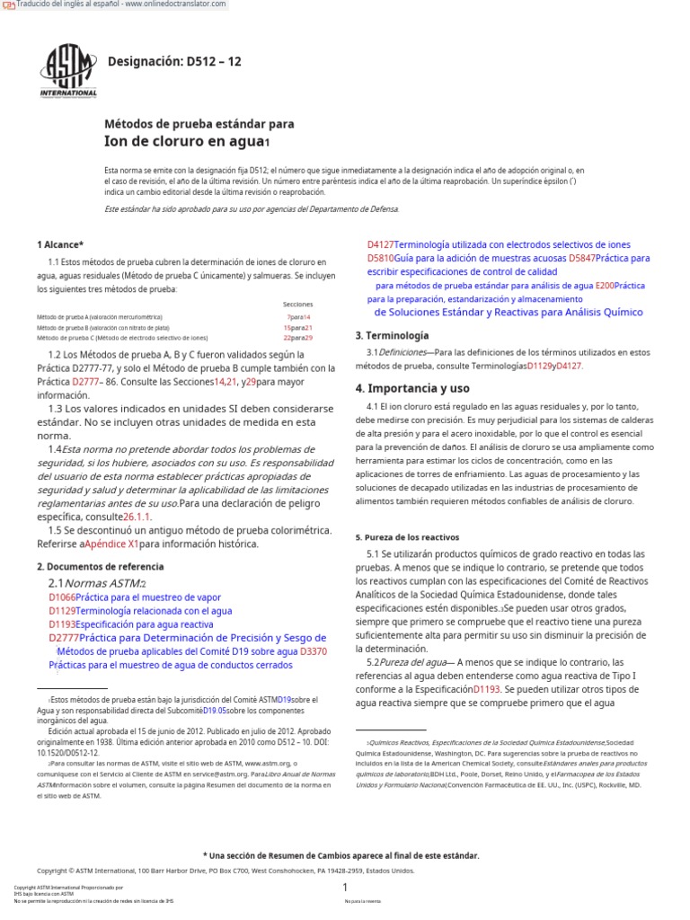 Salinidad Quimico ASTM D512 12.en - Es | PDF | Valoración | Química