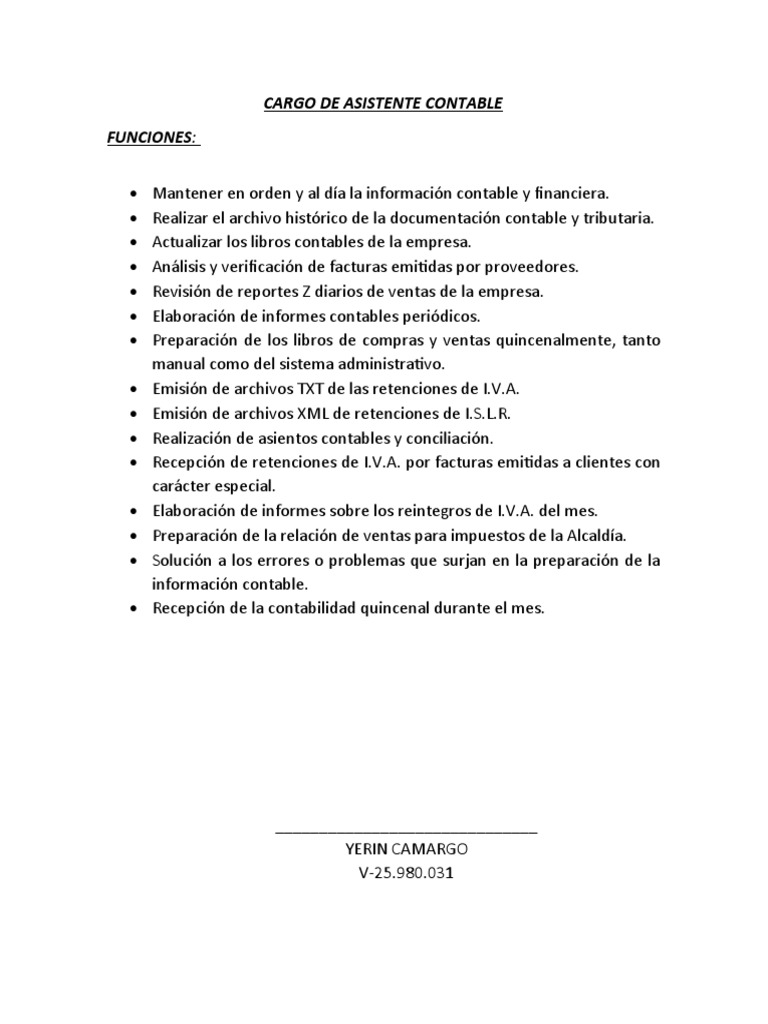 Cargo de Asistente Contable | PDF