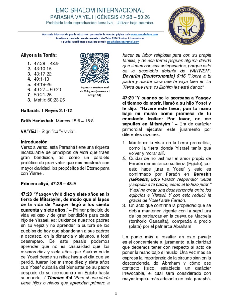 Parash - 12 - VaYeji - 5782 | PDF | Creencia religiosa y doctrina
