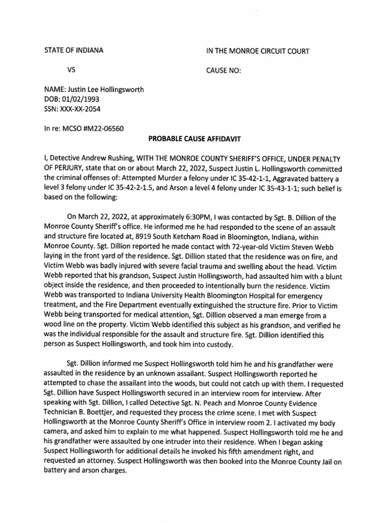 Hollingsworth PC Affidavit | PDF | Assault | Crime & Violence