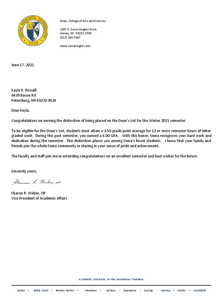 Deans List Letters | PDF | Students | Educational Stages