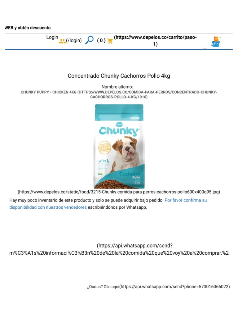 Chunky Cachorros Pollo 4 KG - Comida Perros | PDF | Alimentos | Nutrición