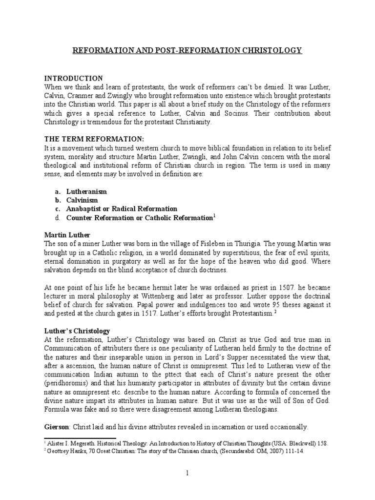 Reformation and Post-Reformation Christology | Download Free PDF ...