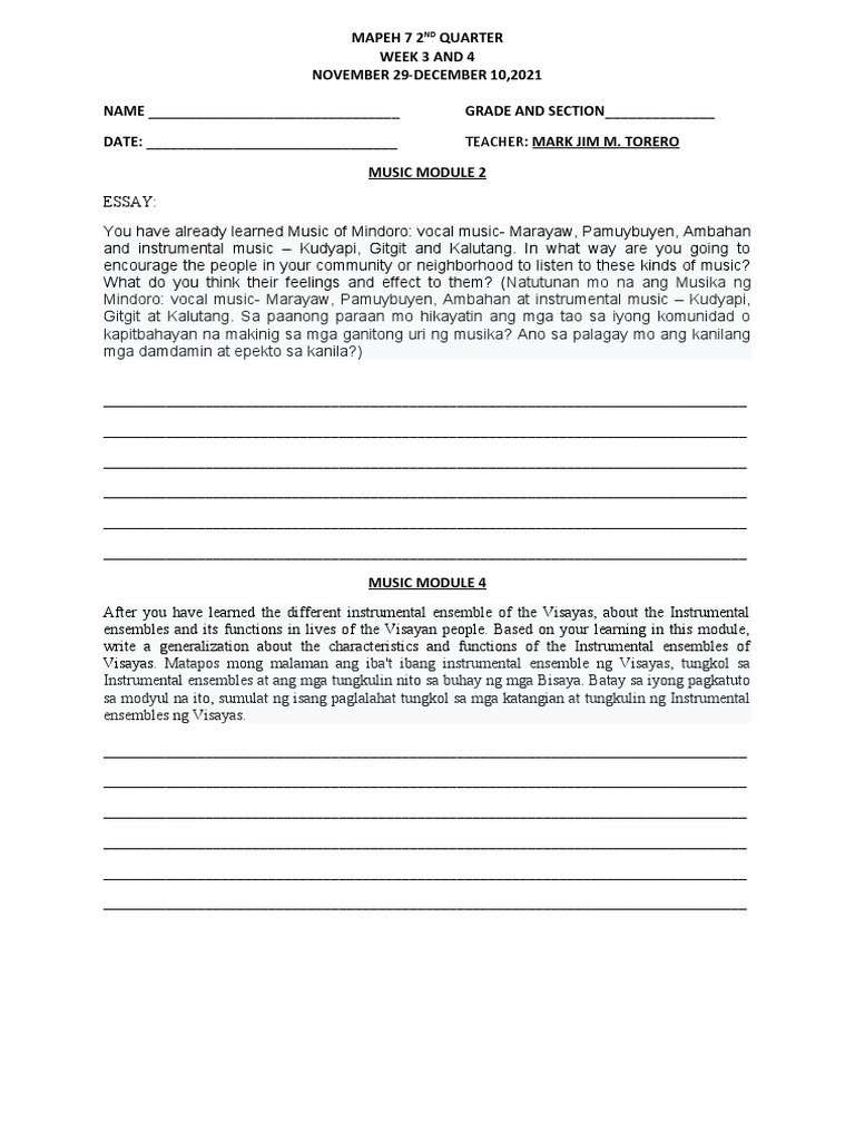 MAPEH Quarter 2 WEEK 3 and 4 | PDF | Performing Arts | Philippines