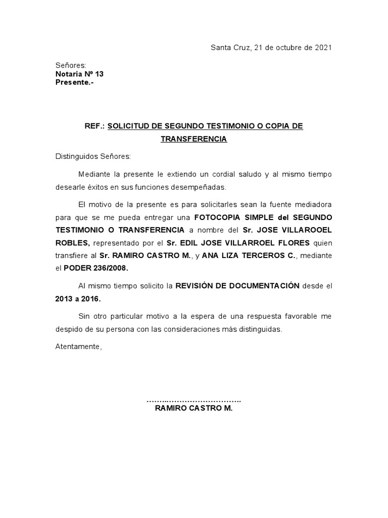 Solicitud de Segundo Testimonio | PDF Solicitud de Segundo Testimonio | PDF