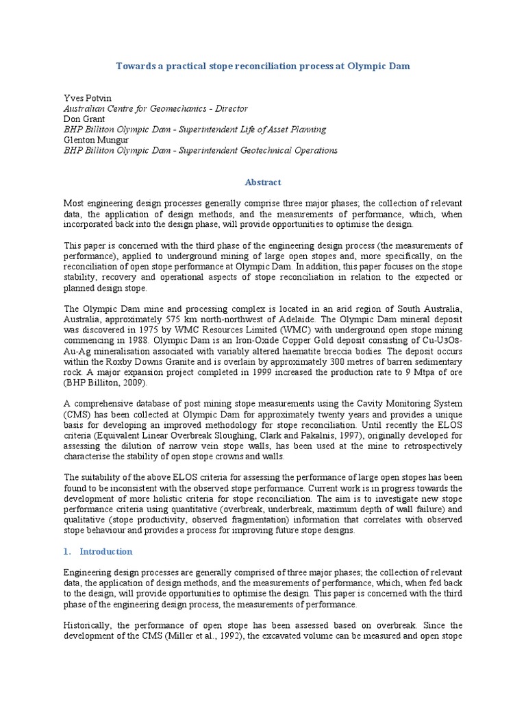 Towards A Practical Stope Reconciliation Process at Olympic Dam | PDF ...