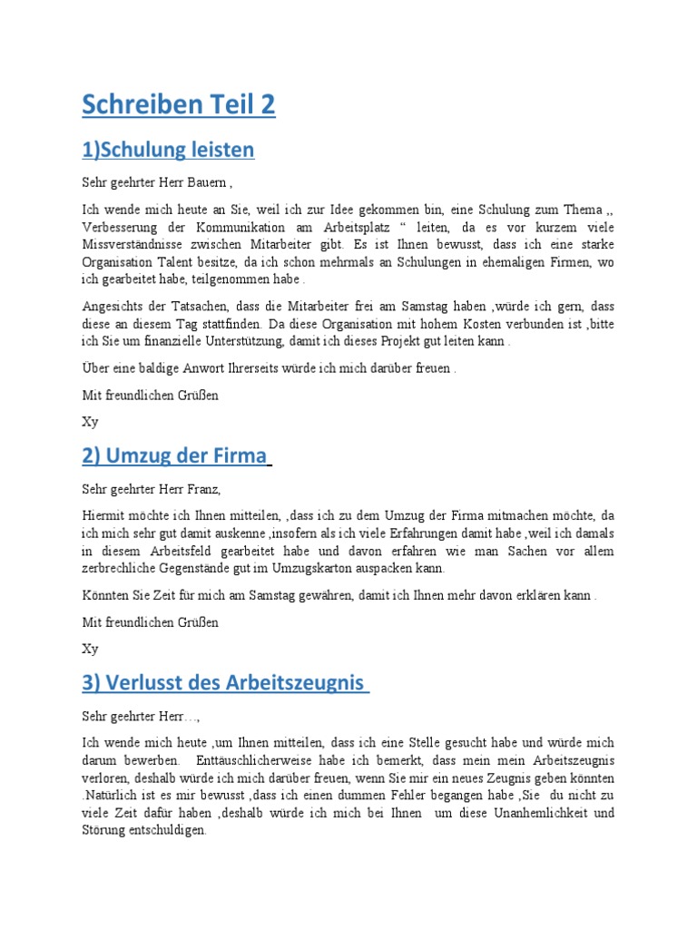 Schreiben Teil 2 b2 | PDF