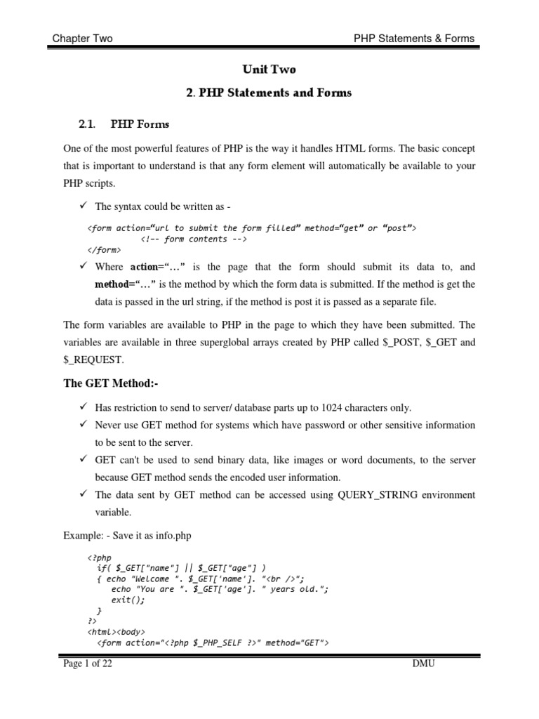 Unit Two 2. PHP Statements and Forms | PDF | Control Flow | Array Data Structure