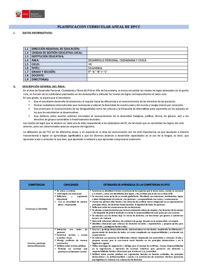 Programacion Anual 5° DPCC | PDF