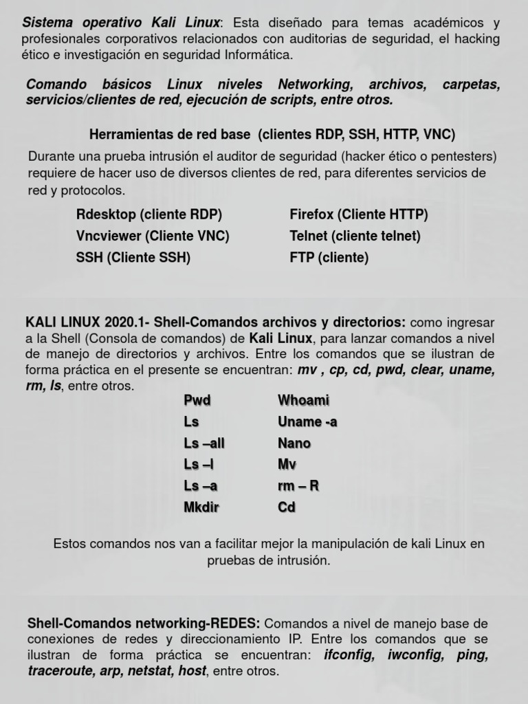 Clase #5 Comandos Kali Linux Hackin Etico | PDF | Archivo de ...