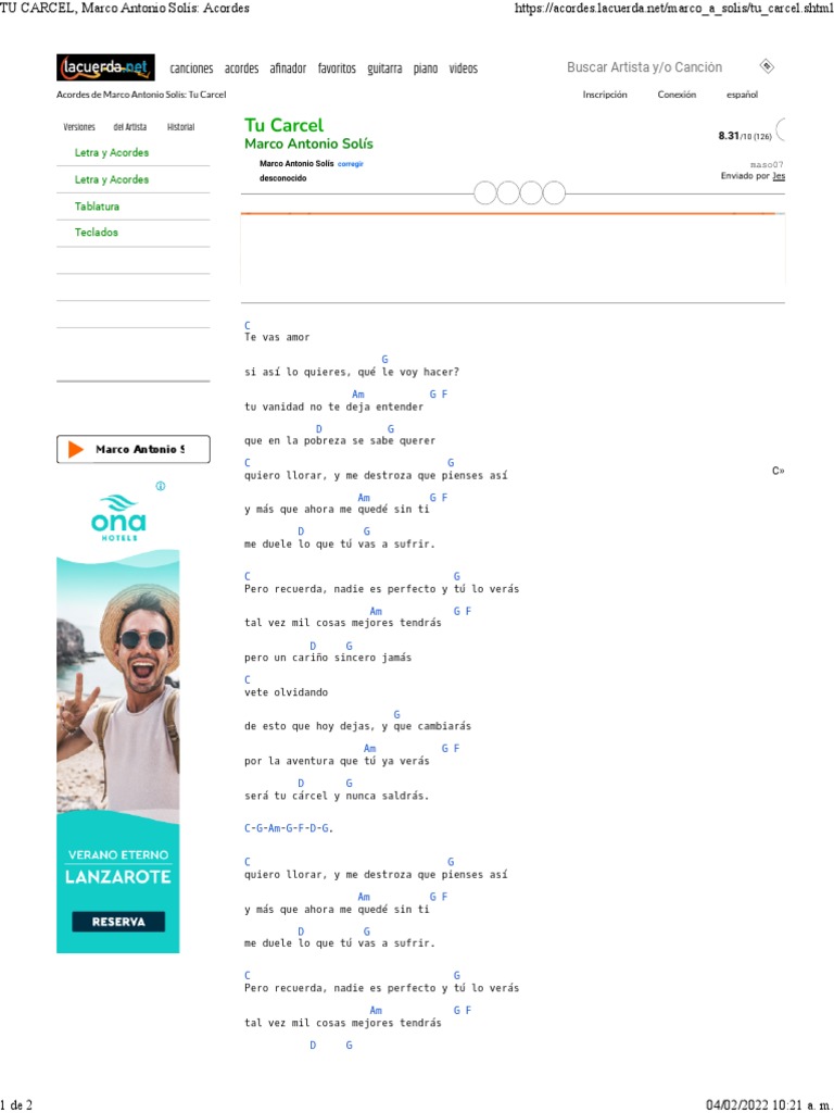 TU CARCEL, Marco Antonio Solís Acordes | PDF